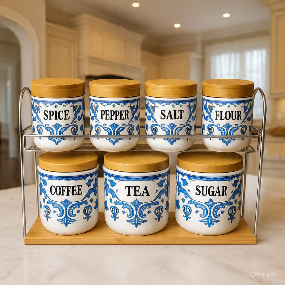Creative 7Pcs Spice Kitchen Jars Set Wooden Lid – Smart Accessories PK